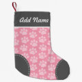 Gray and Pink Dog Paw Print Pattern Custom Name Small Christmas ...