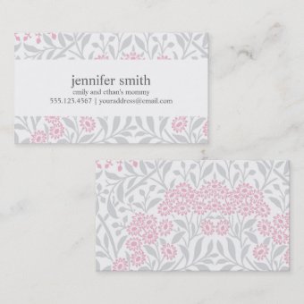 Gray and Pink Floral Damask Pattern Calling Card | Zazzle
