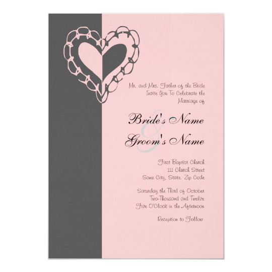 Gray and Pink Heart Wedding Invitation | Zazzle