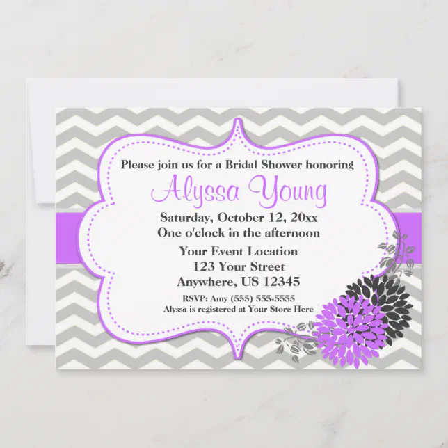 Gray and Purple Lilac Chevron Invitation | Zazzle