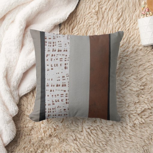 Gray and rust modern pattern throw pillow | Zazzle