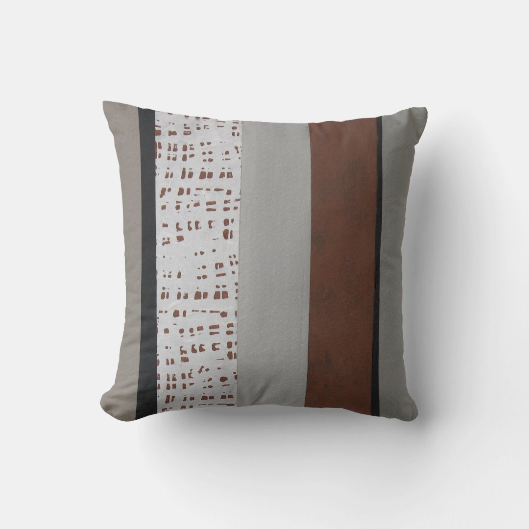 Gray and rust modern pattern throw pillow | Zazzle