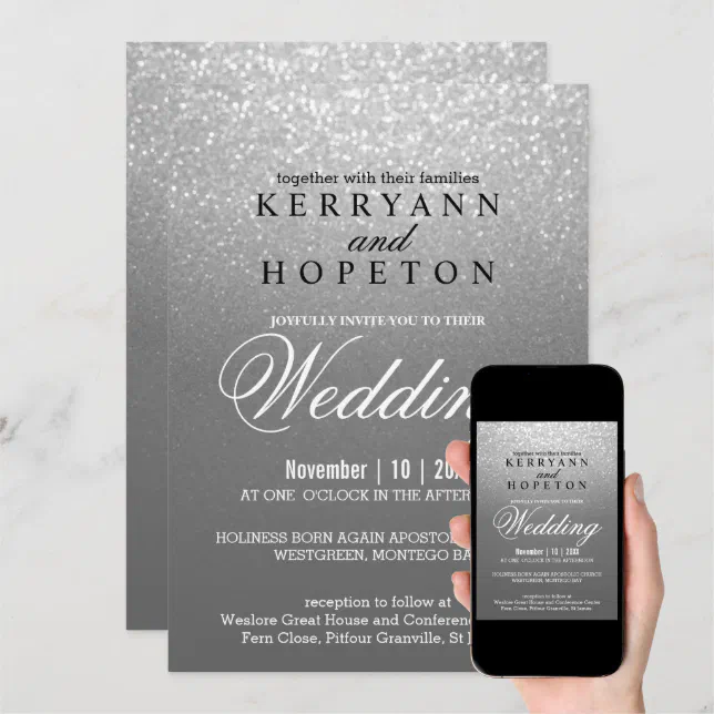 Gray and SIlver Glitter Invitation | Zazzle