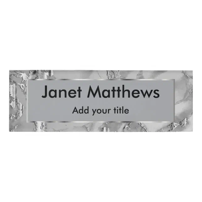 Gray and Silver Marble and Silver Texture Design Name Tag | Zazzle