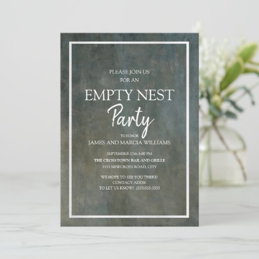 Gray and Silver Textured-Look Empty Nest Party Invitation | Zazzle