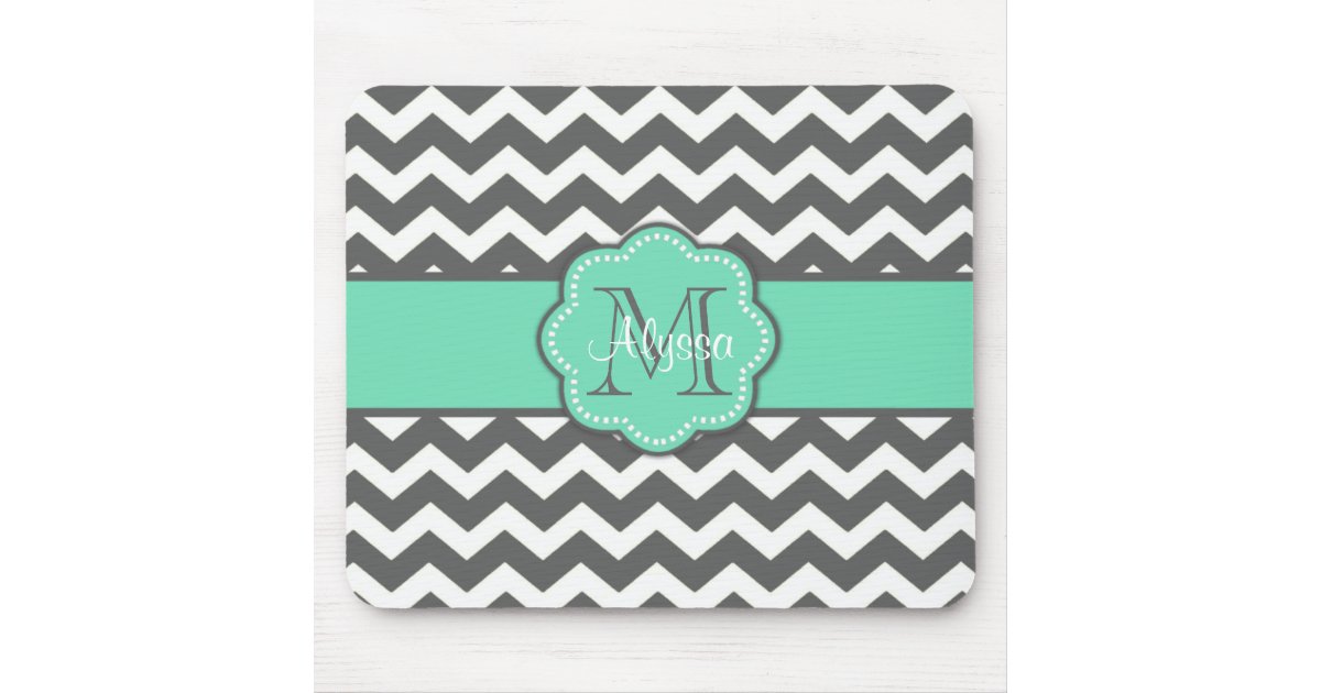 Gray and Teal Chevron Personalized Mousepad | Zazzle