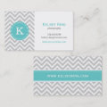 Gray and Turquoise Chevron Custom Monogram Business Card | Zazzle