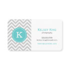 Gray and Turquoise Chevron Custom Monogram Business Card | Zazzle