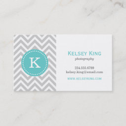 Gray and Turquoise Chevron Custom Monogram Business Card | Zazzle