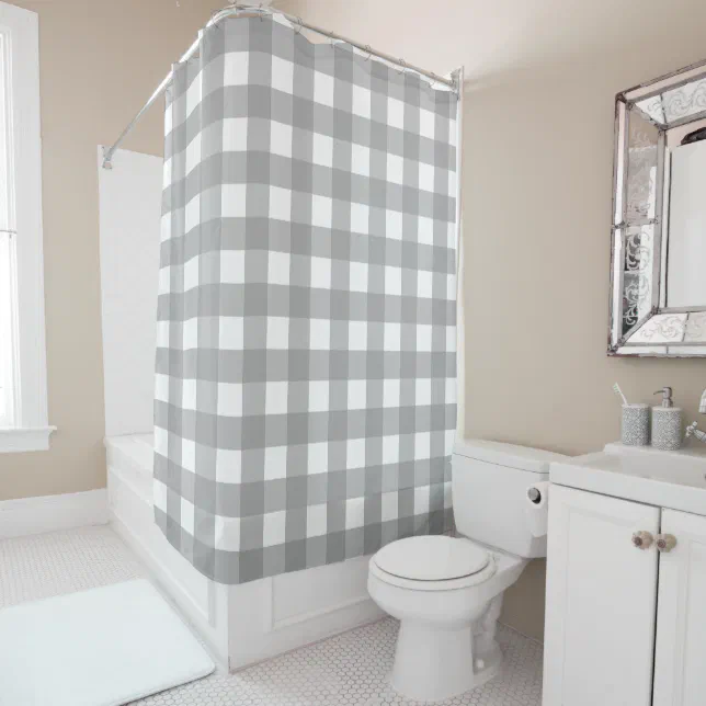 Gray and White Buffalo Check Shower Curtain | Zazzle