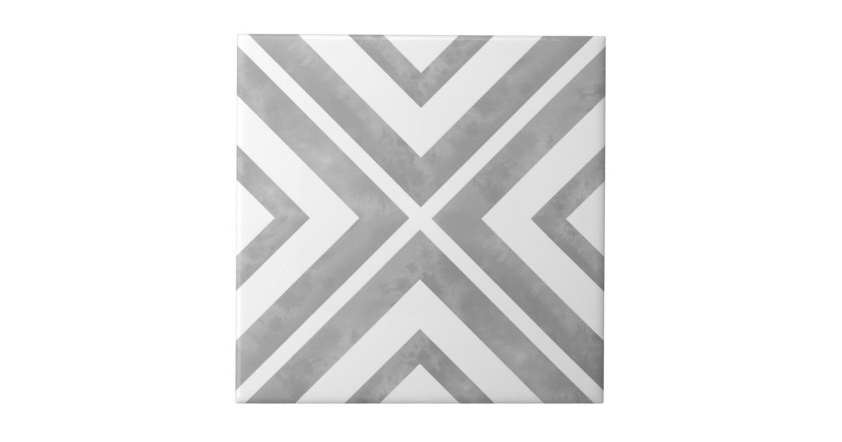 Gray and White Geometric Ceramic Tile | Zazzle