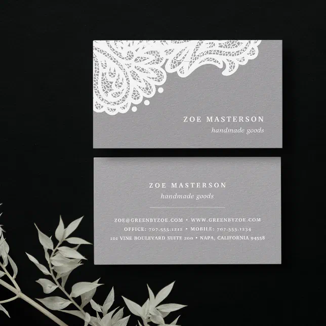 Gray and White Lace Business Card | Zazzle