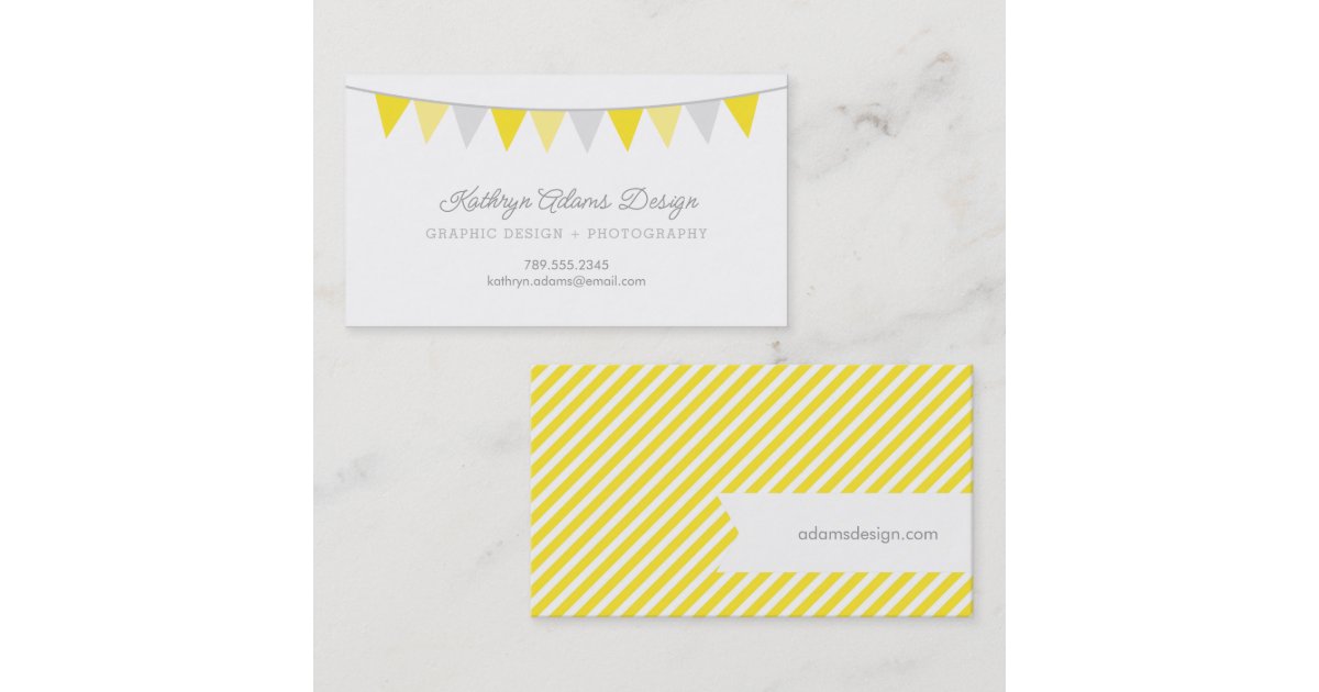 Gray and Yellow Bunting Banner Business Card | Zazzle
