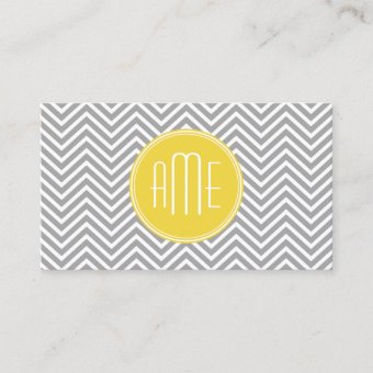 Gray and Yellow Chevrons Custom Monogram Business Card | Zazzle