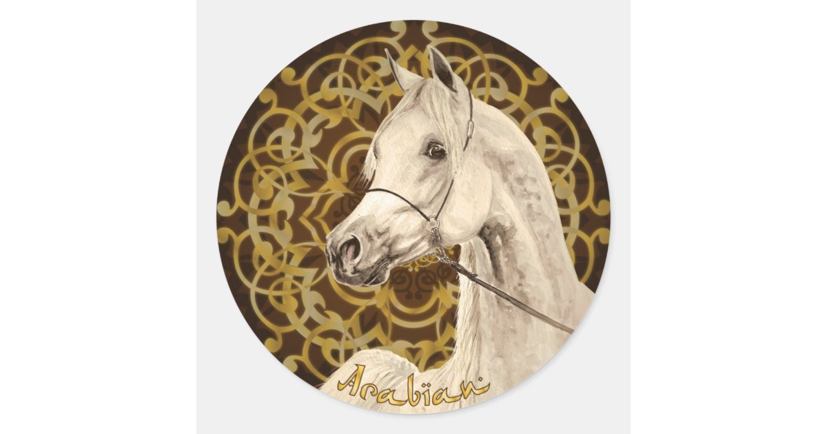 Gray Arabian horse round sticker | Zazzle