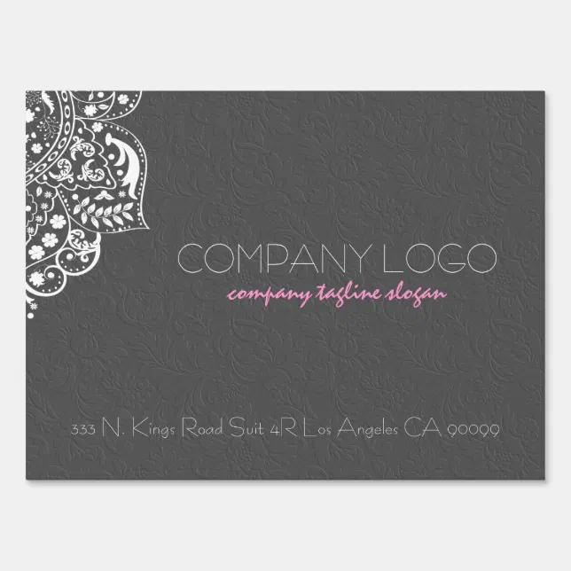 Gray Background White Lace Design Yard Sign | Zazzle