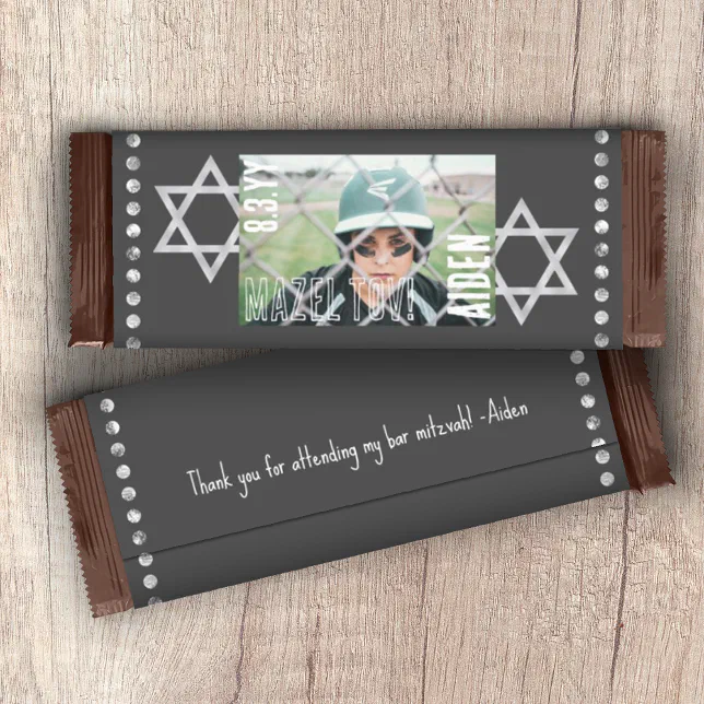 Gray Bar Mitzvah Budget Candy Bar Wrapper w/ Stars | Zazzle