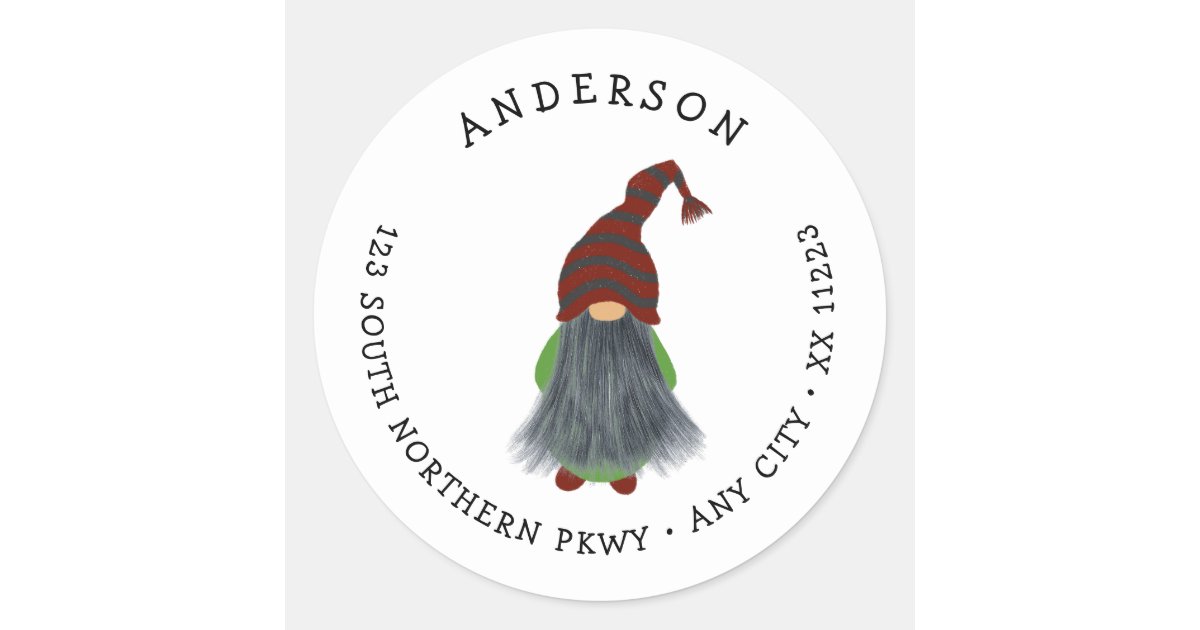 Gray bearded gnome return address classic round sticker | Zazzle