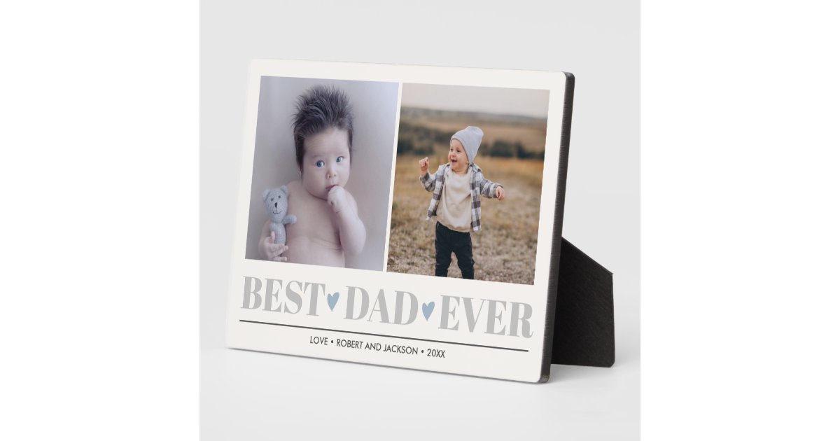 Gray BEST DAD EVER collage 2 Photo BLUE HEARTS Plaque | Zazzle