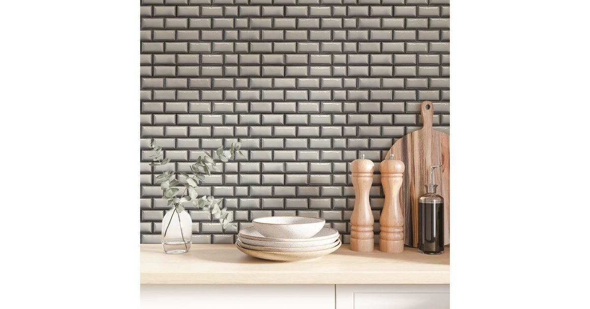 Gray Beveled Subway Tile Wallpaper | Zazzle