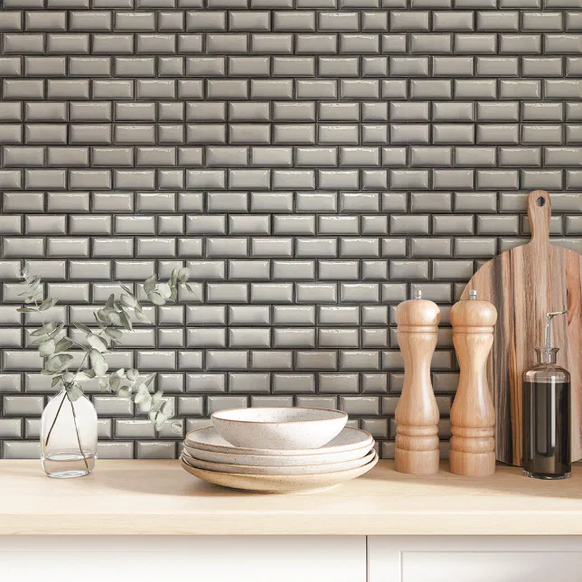 Gray Beveled Subway Tile Wallpaper | Zazzle