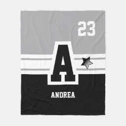 Gray & Black All Varsity Sport Letters Fleece Blanket | Zazzle