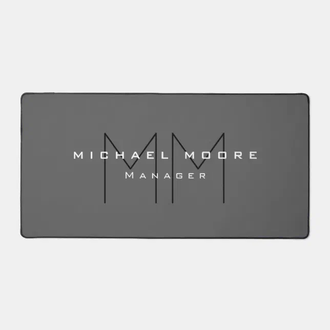 Gray Black Bold Monogram Modern Minimalist Desk Mat | Zazzle