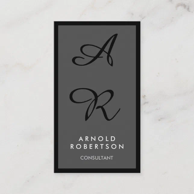 Gray Black Border Unique Monogram Business Card | Zazzle