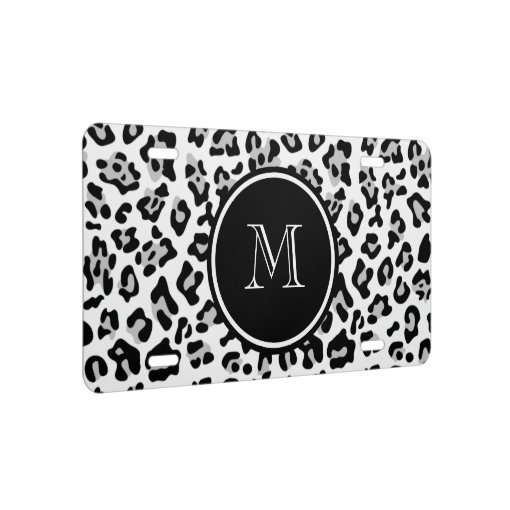 Gray Black Leopard Animal Print with Monogram License Plate | Zazzle