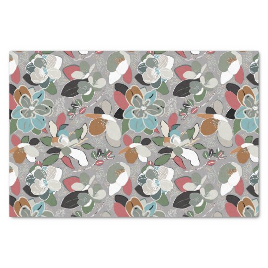 Gray Black Red Floral Winter Magnolia Tissue Paper | Zazzle.com