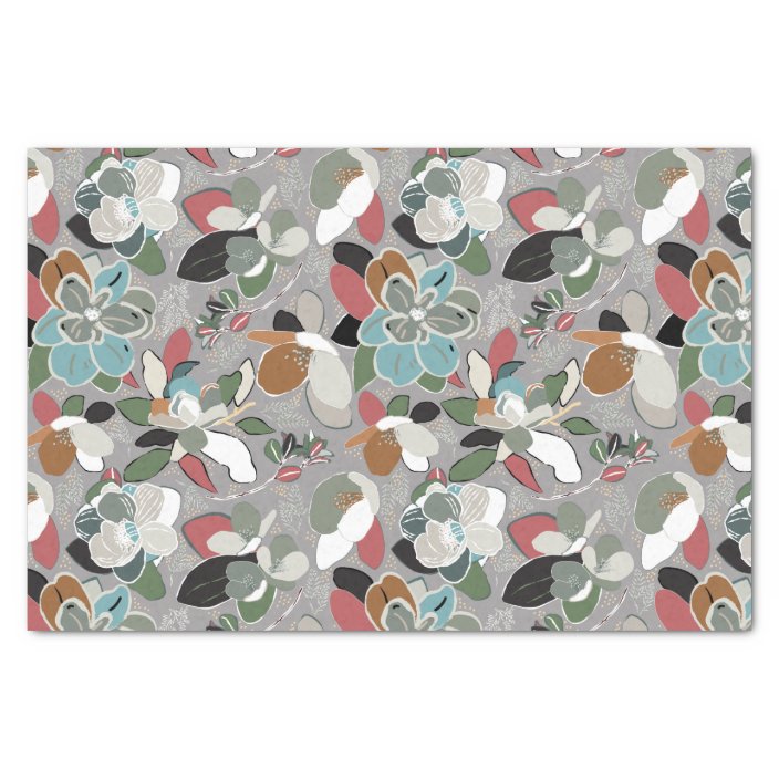 Gray Black Red Floral Winter Magnolia Tissue Paper | Zazzle.com