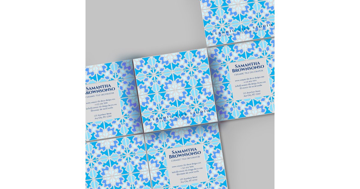 Gray Blue Ceramic Tile Square Business Card | Zazzle