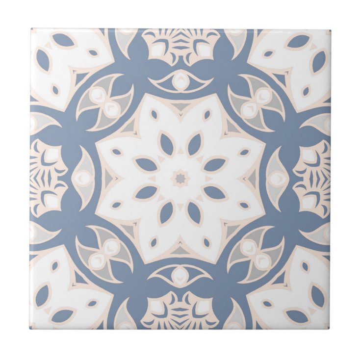 Gray Blue Cream White Ethnic Geometric Pattern Ceramic Tile | Zazzle