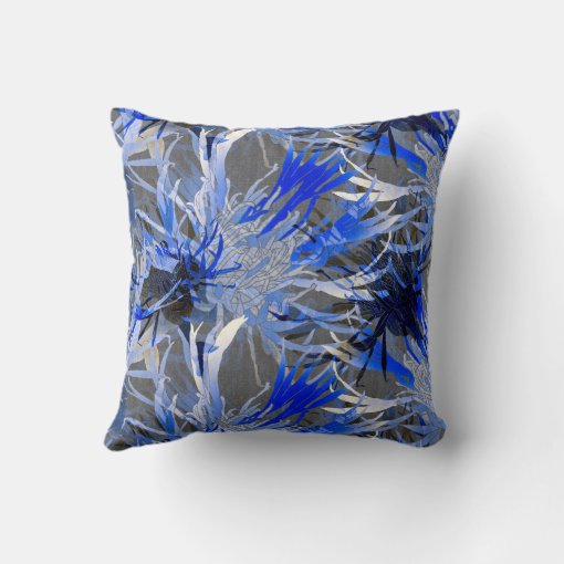 Gray & Blue Modern Artistic Abstract Floral Throw Pillow | Zazzle