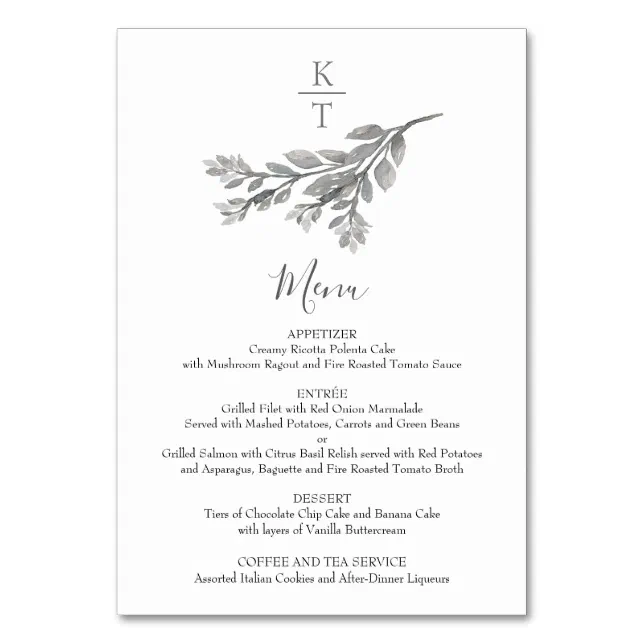 Gray Botanical Menu Card | Zazzle
