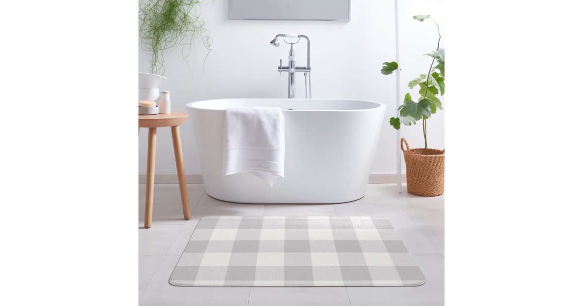 Gray Buffalo Check | Modern Farmhouse Bath Mat | Zazzle