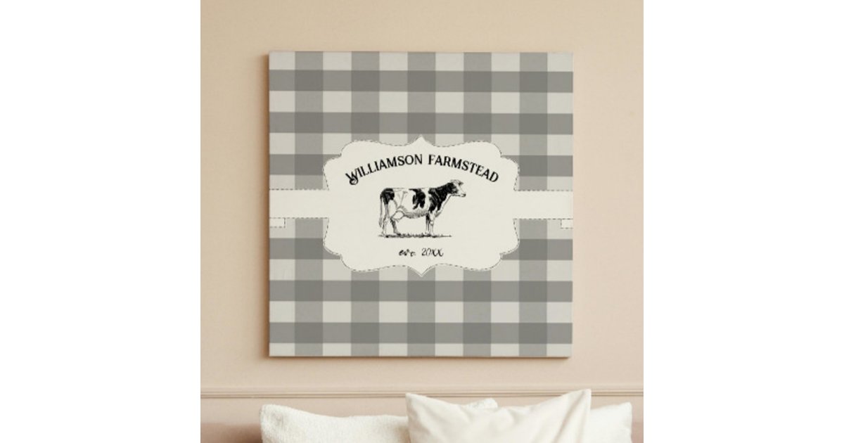 Gray Buffalo Plaid Farm Cow Canvas Print | Zazzle
