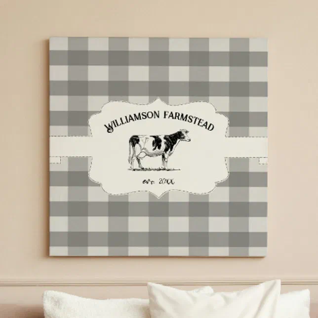 Gray Buffalo Plaid Farm Cow Canvas Print | Zazzle