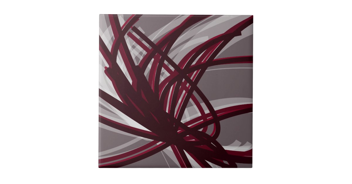 Gray & Burgundy Abstract Ribbons Ceramic Tile | Zazzle