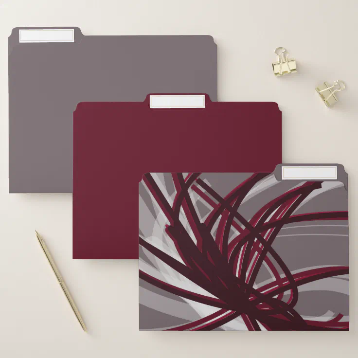 Gray & Burgundy | Artistic Abstract Ribbons File Folder | Zazzle