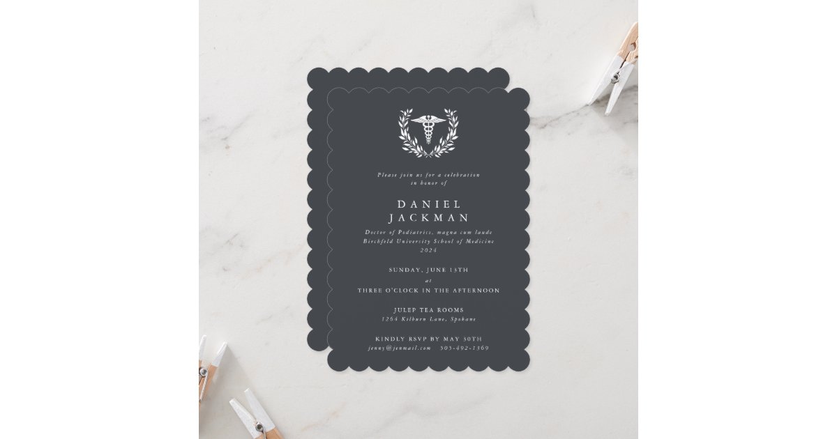 Gray Caduceus Medical School Graduation Invitation | Zazzle