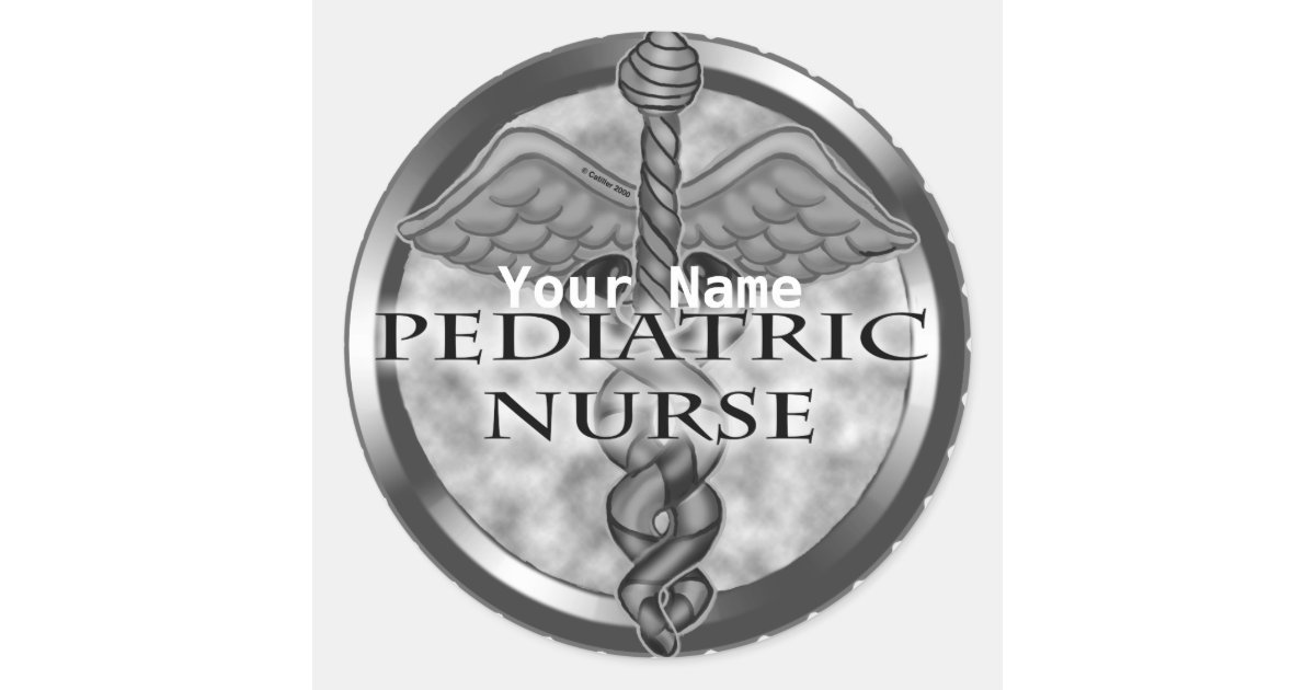 Gray caduceus Pediatric Nurse Classic Round Sticker | Zazzle
