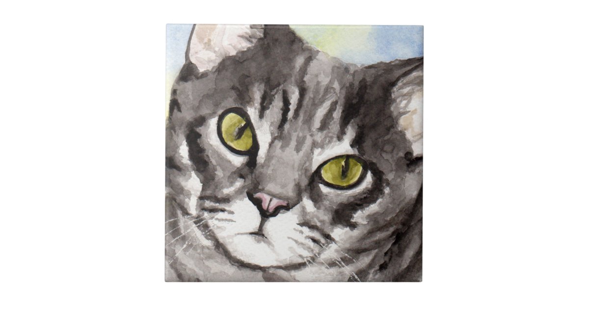 Gray Cat Ceramic Tile | Zazzle