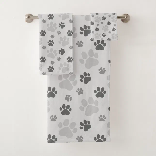 Gray Cat Paw Print Pattern Bath Towel Set | Zazzle