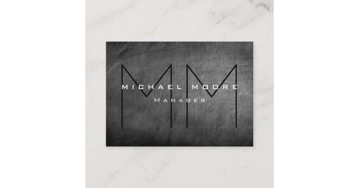 Gray Chalkboard Chubby Monogram Business Card | Zazzle