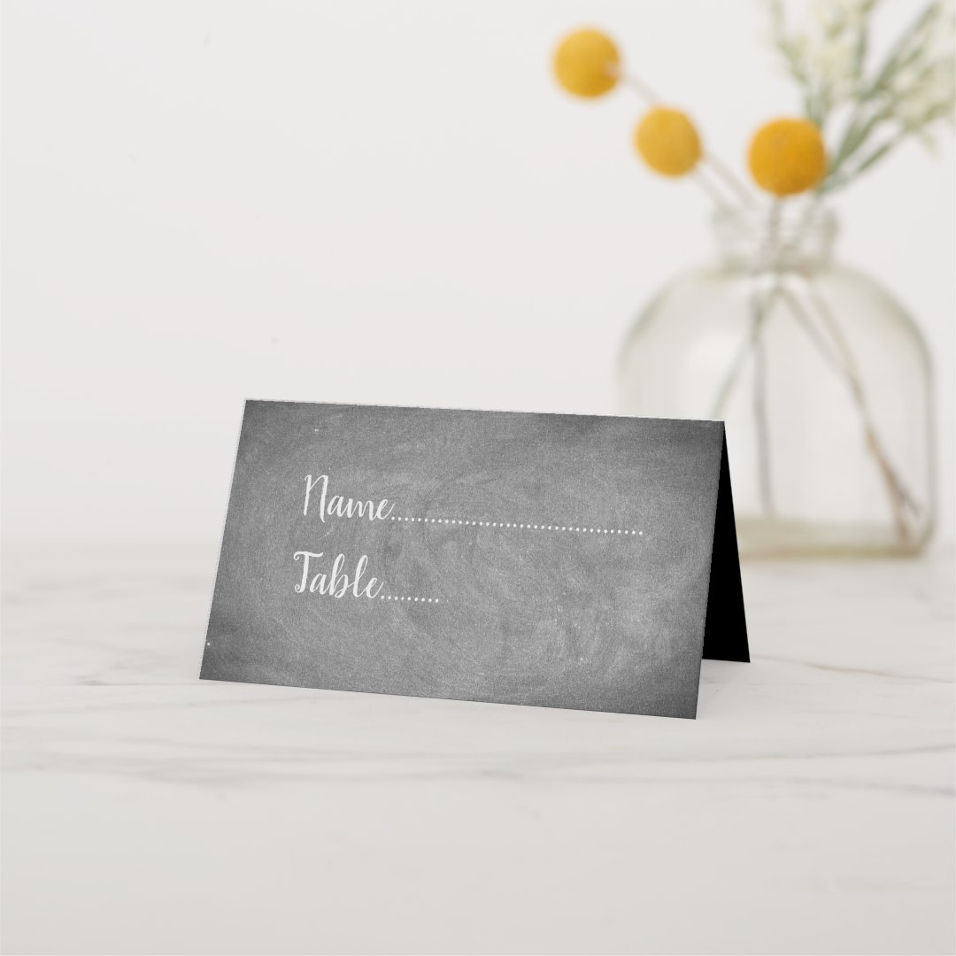 Gray Chalkboard Folded Place Card | Zazzle