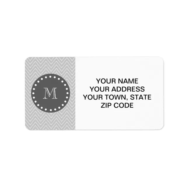 Gray & Charcoal Modern Chevron Custom Monogram Label | Zazzle
