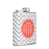 Gray Chevron and Coral Custom Monogram Hip Flask | Zazzle