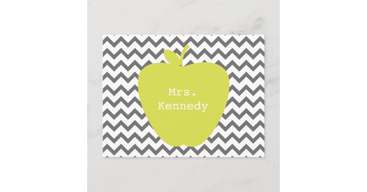 Gray Chevron Neon Apple Teacher Postcard | Zazzle