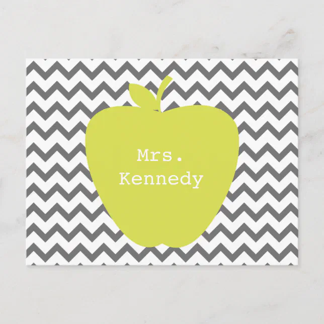 Gray Chevron Neon Apple Teacher Postcard | Zazzle